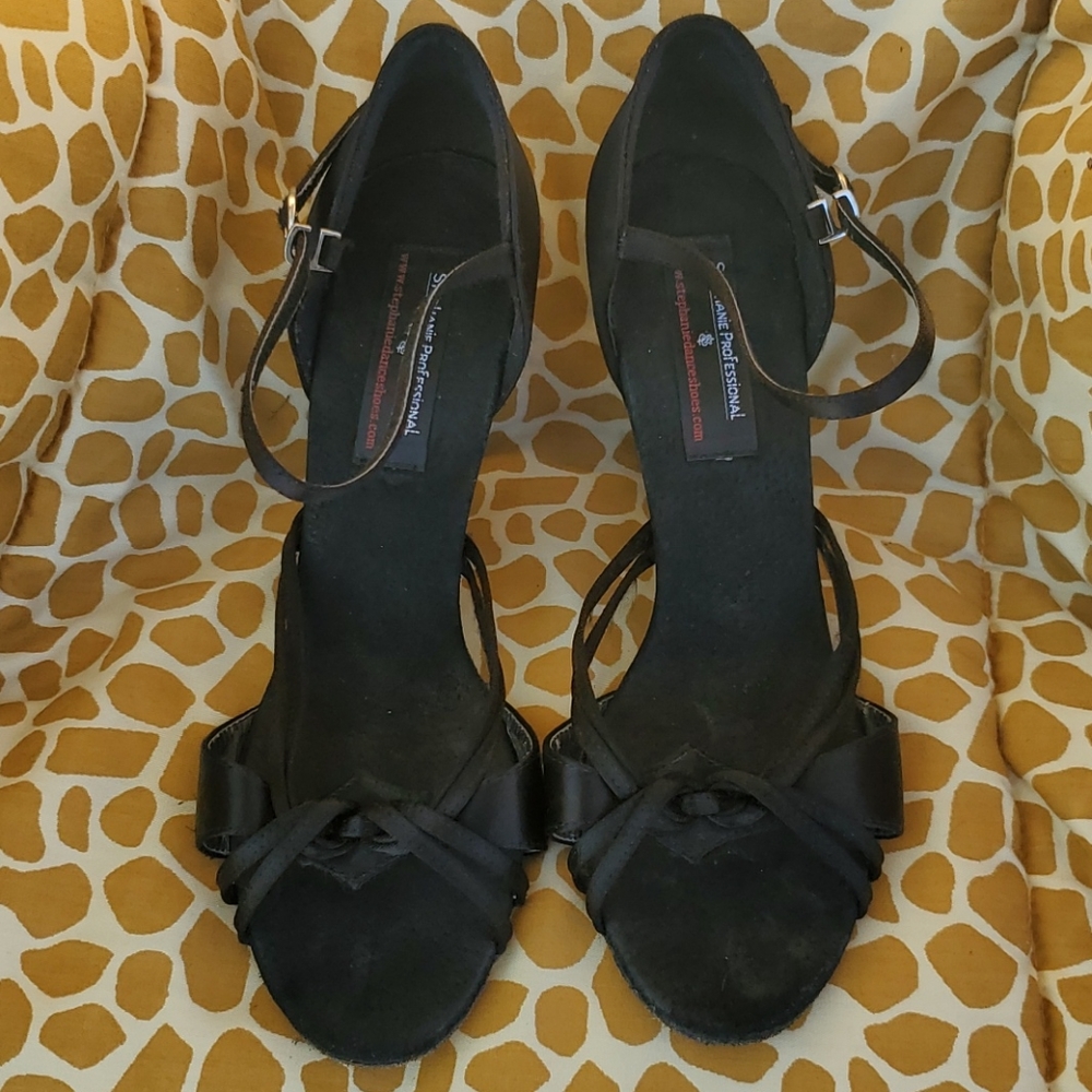 Stephanie Profesional Black Satin Ballroom Shoe - Gem